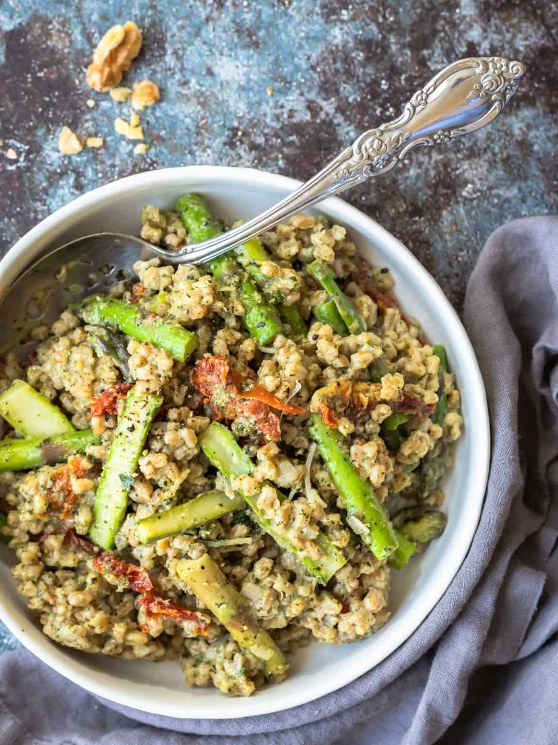 Baked Farrotto with Basil-Walnut Pesto - Parsley & Parm